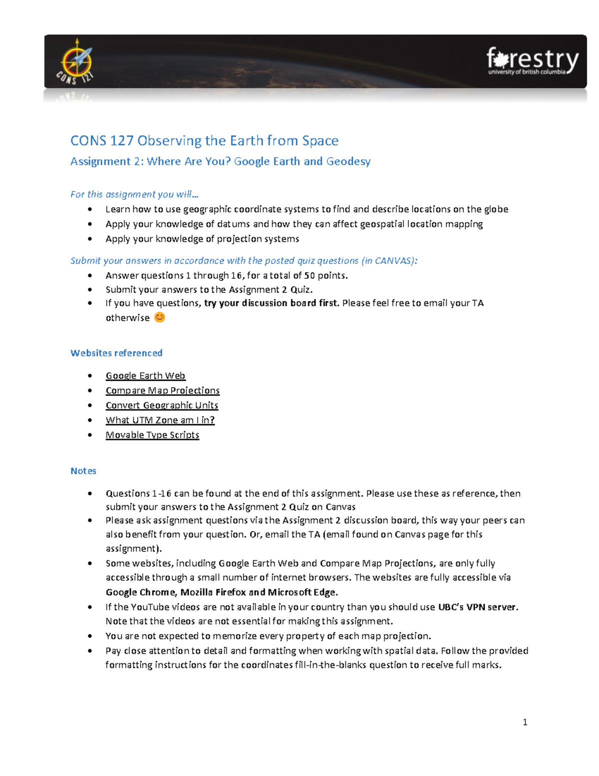 CONS 127 Assignment 2: Exploring Geodesy with Google Earth - Studocu