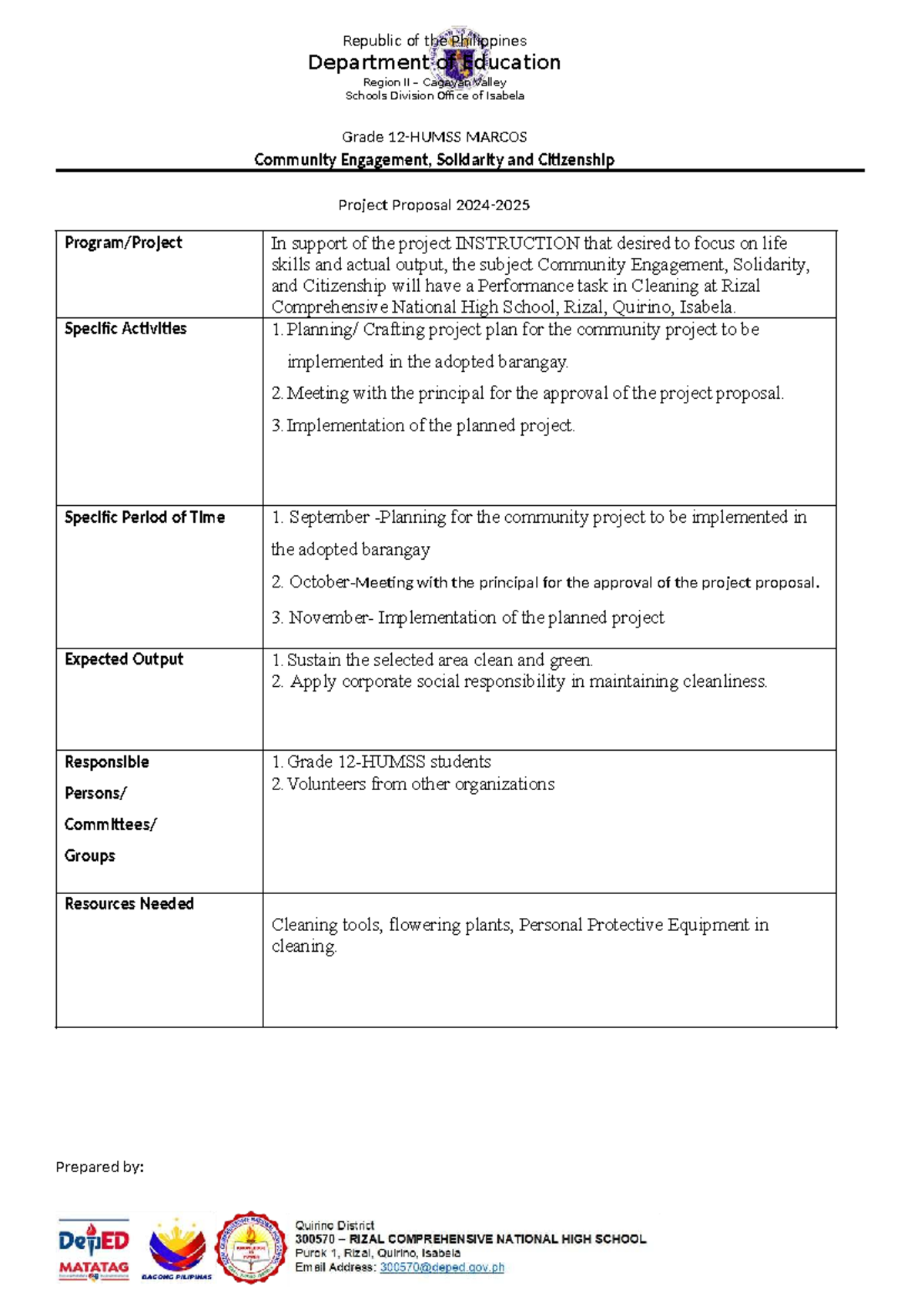 Project Proposal: Community Engagement & Citizenship Activities for ...