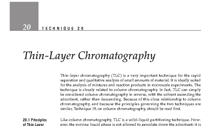 Laboratory #9 - Technique 20: Thin Layer Chromatography (TLC) Notes ...