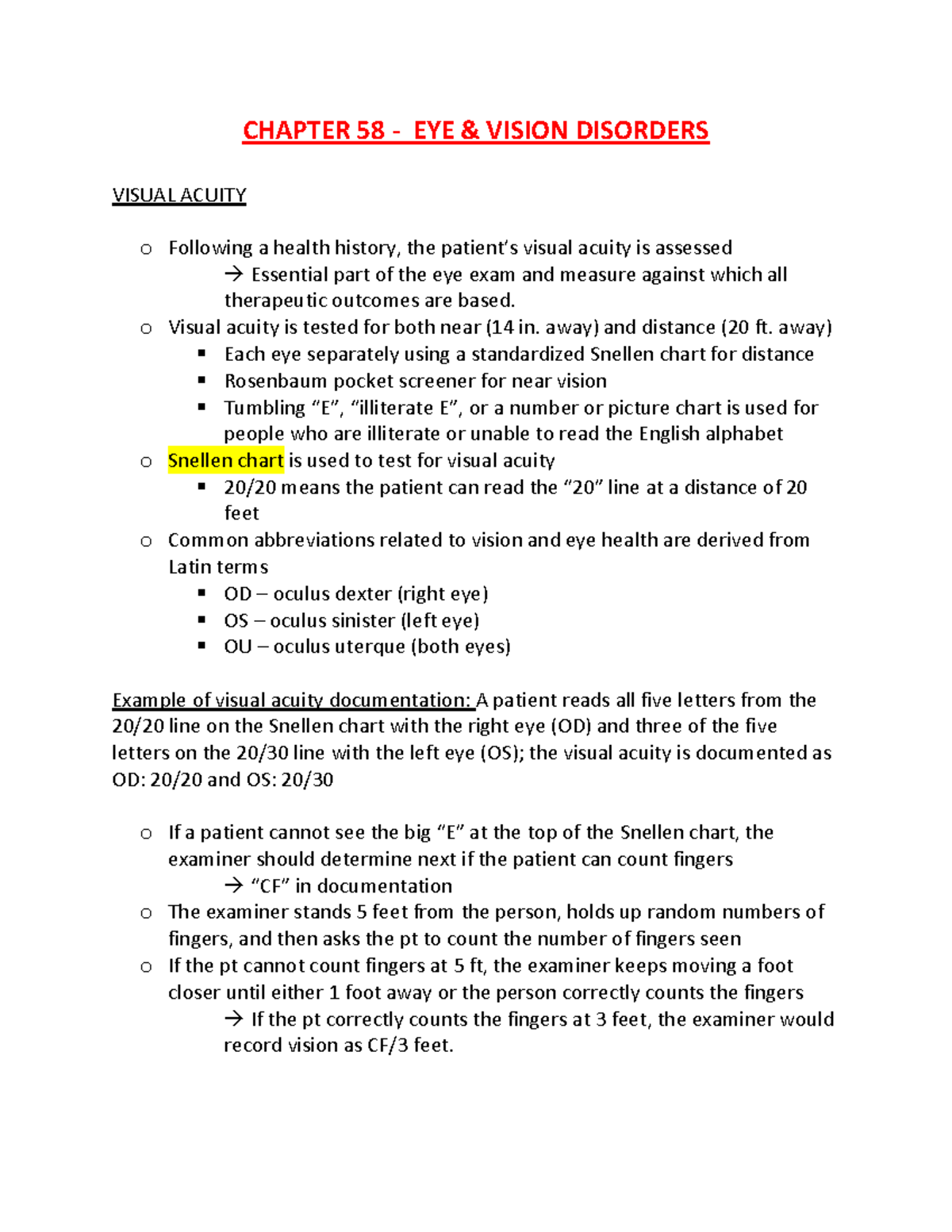 Chapter 58 - Eye & Vision Disorders in Med Surg - Studocu