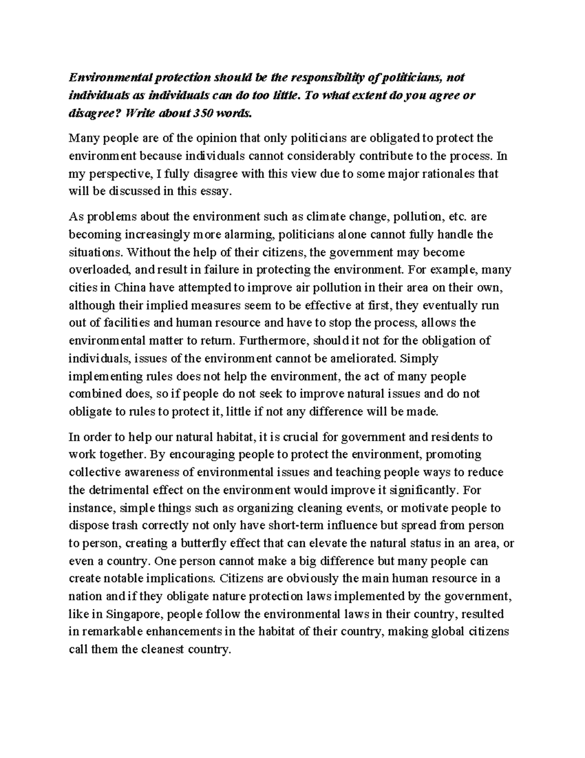 ENG 101: Essay on Individual vs. Political Responsibility in ...