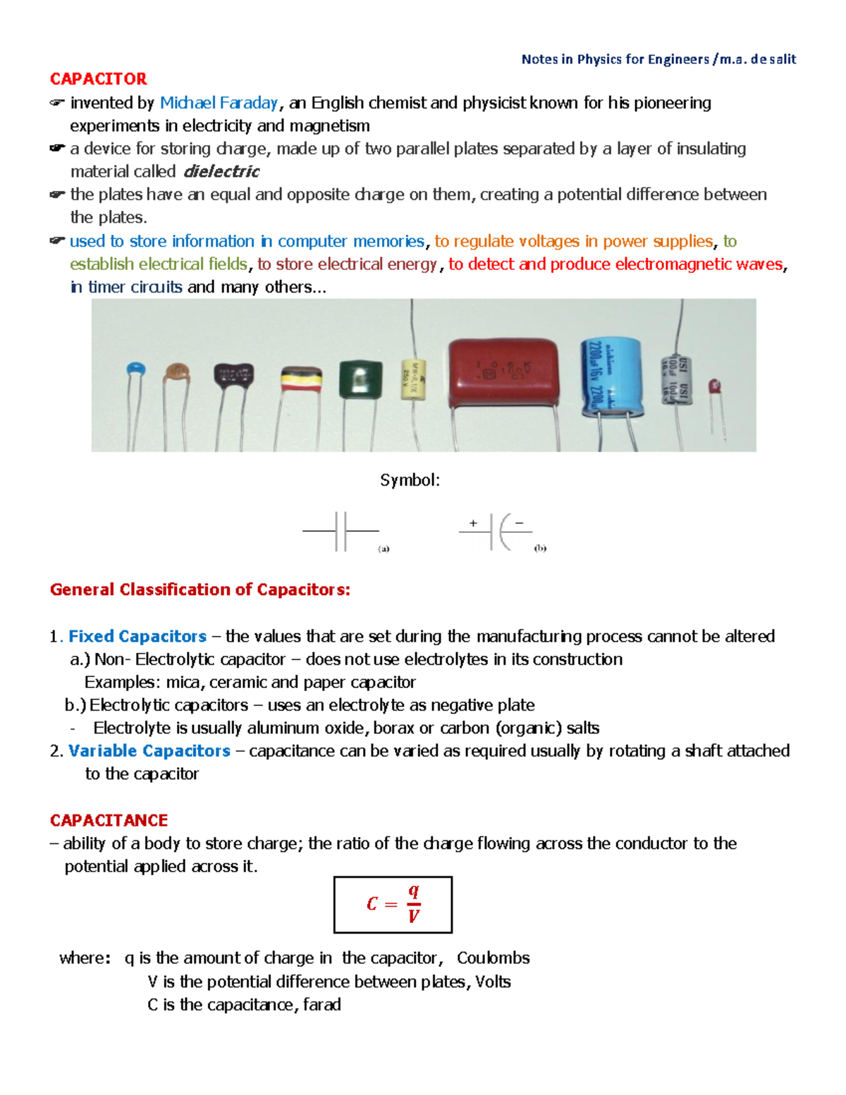 Capacitors-and-Capacitance - CAPACITOR invented by Michael Faraday, an ...
