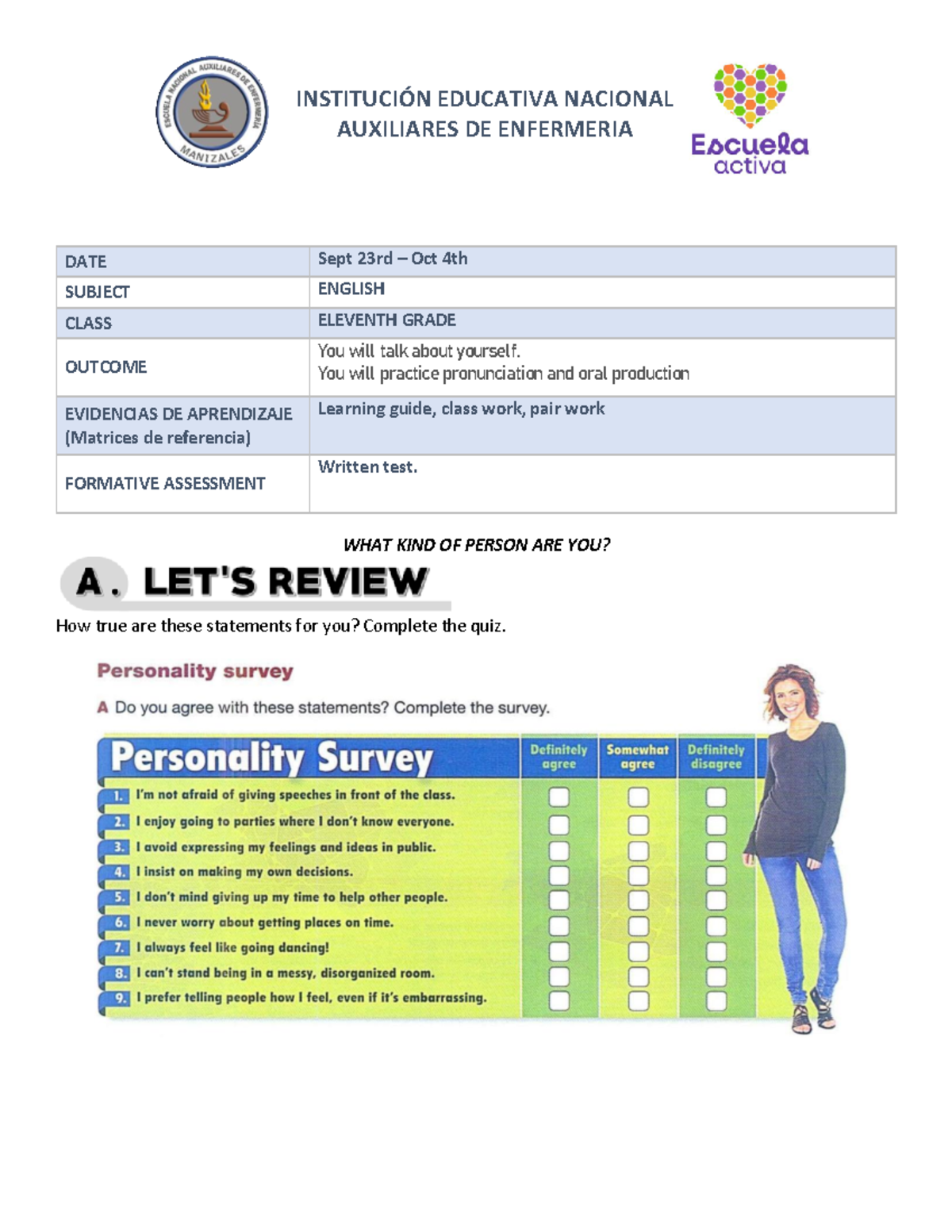2. ENGLISH 11 - Personality Traits & Self-Reflection Lesson Guide - Studocu