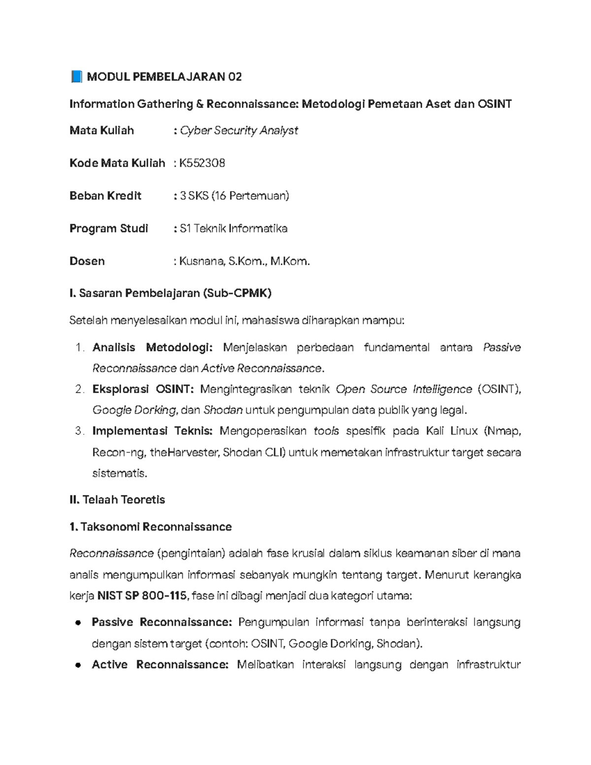 K552308 - Modul 02: Pengumpulan Informasi & Reconnaissance - Studocu