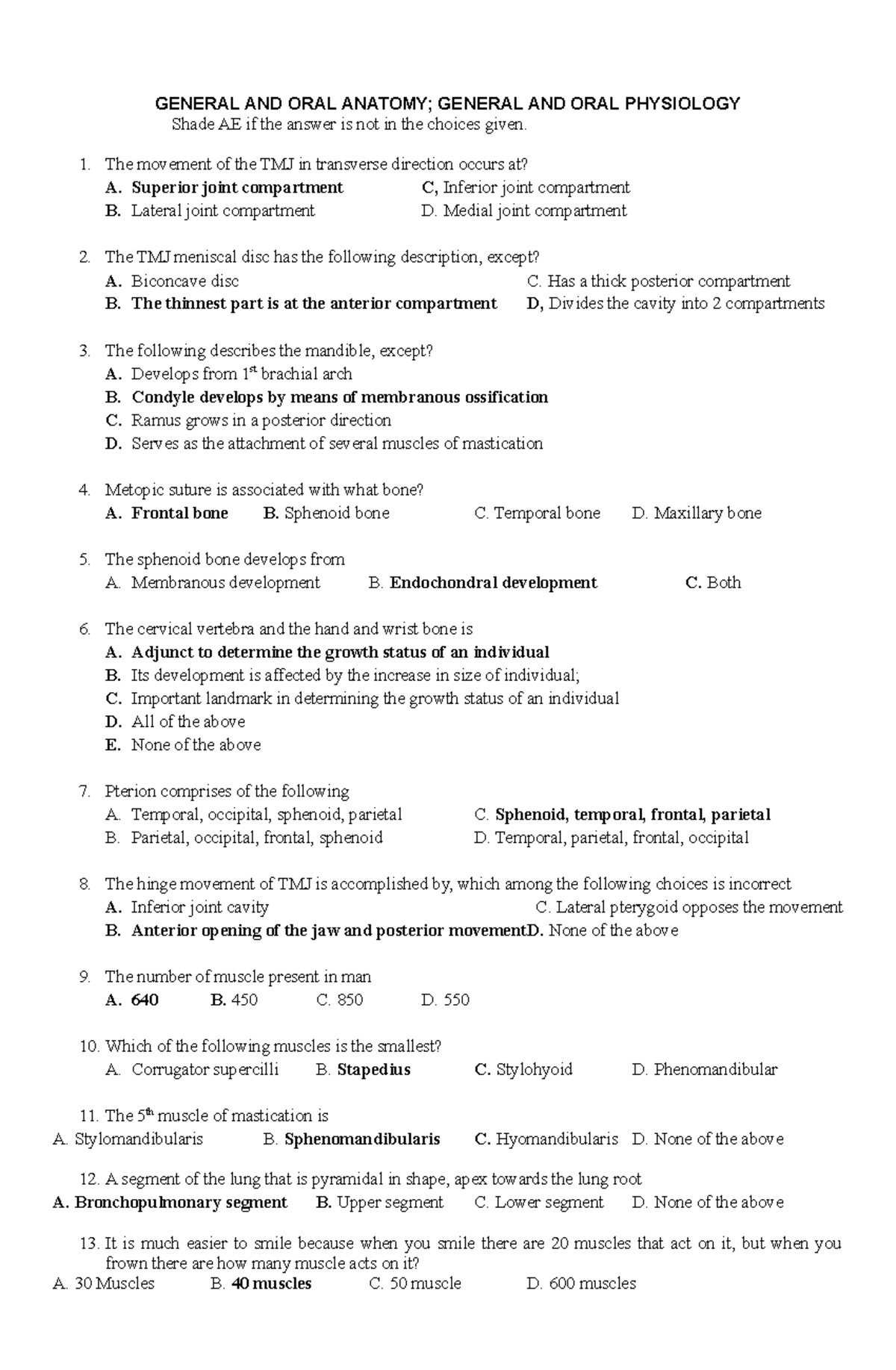 445529699 S1 General and Oral Anatomy & Physiology Quiz Notes - Studocu