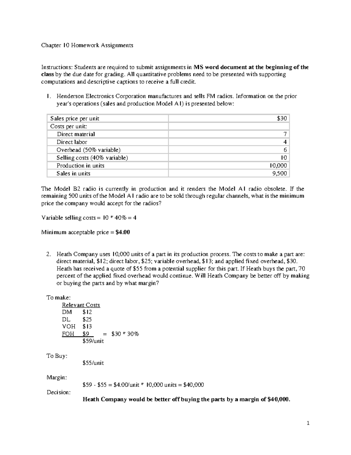 ACC 333 Chapter 10 - Homework Assignments & Solutions - Studocu