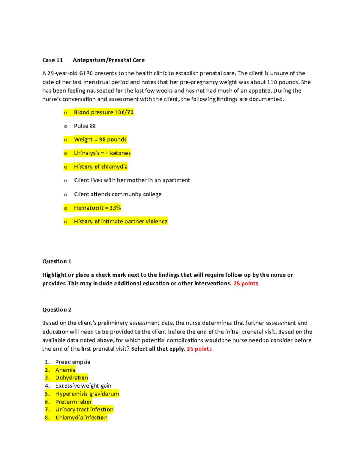 Antepartum/Prenatal Care Case Study 1: Key Findings & Considerations ...