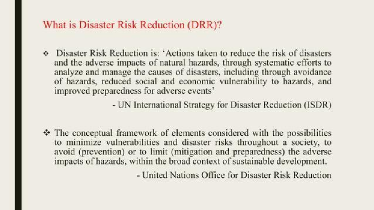 Disaster RISK RED - Presentation - What is Disaster Risk Reduction (DRR ...