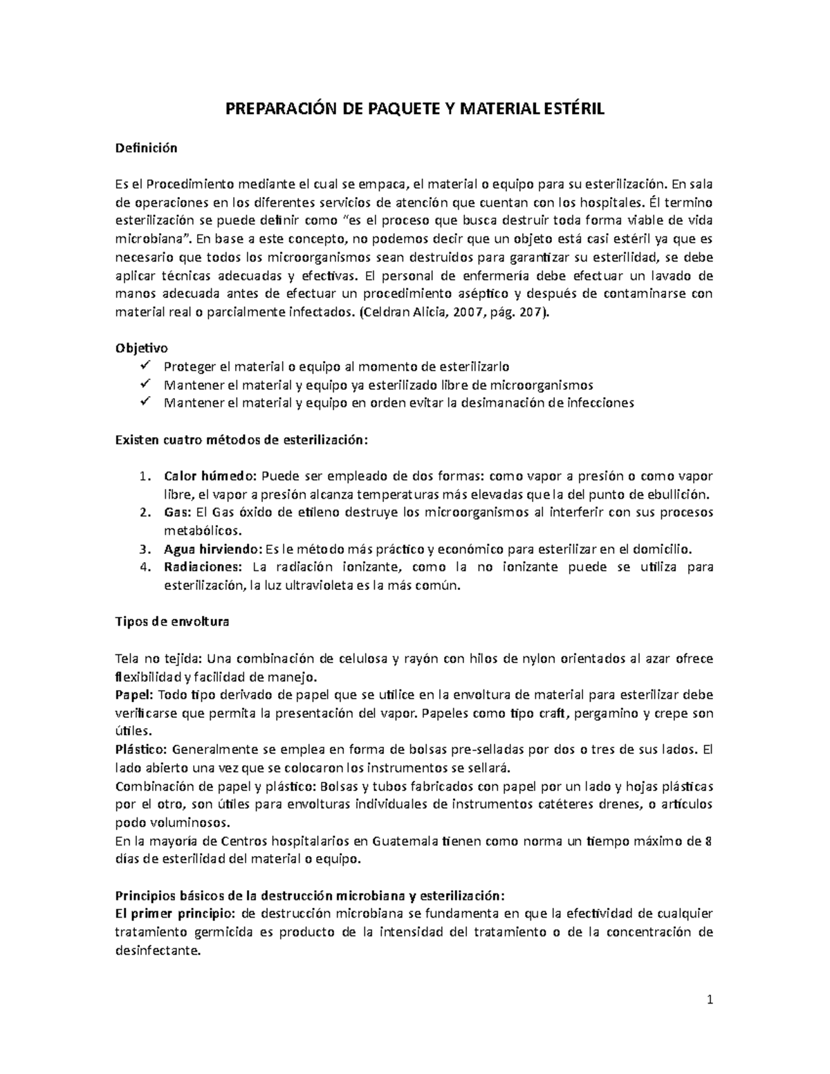 Preparación de Material Estéril y Métodos de Esterilización - Studocu