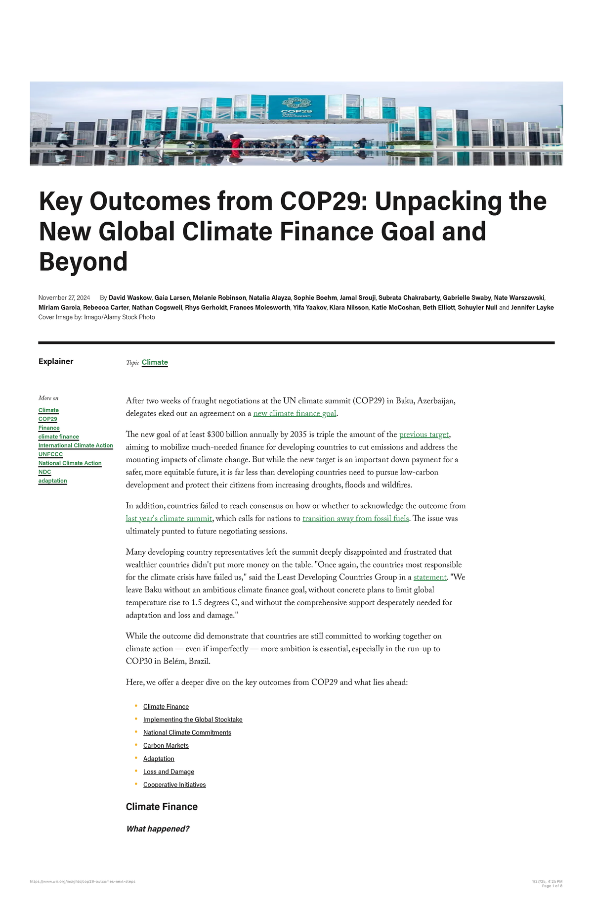 Key Outcomes from COP29: New Climate Finance Goals and Impacts - Key ...