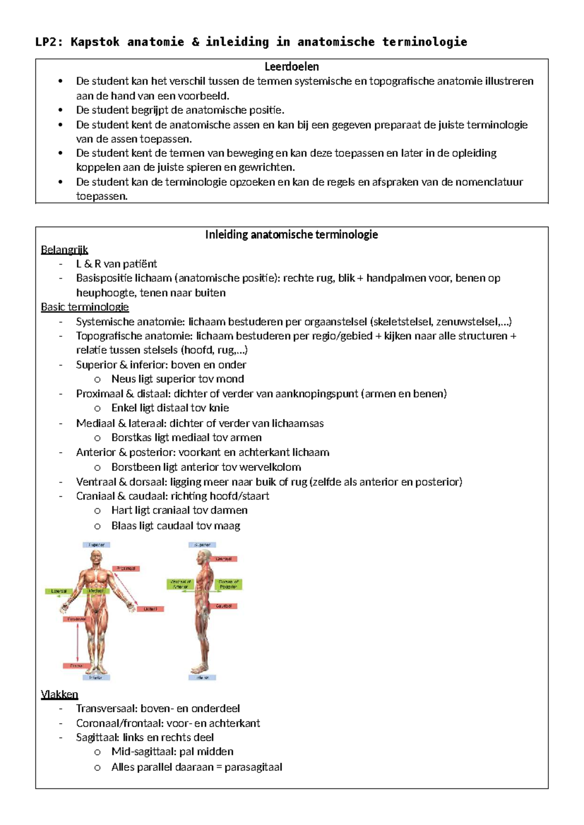 LP2: Samenvatting Anatomische Terminologie en Beweging - Studocu