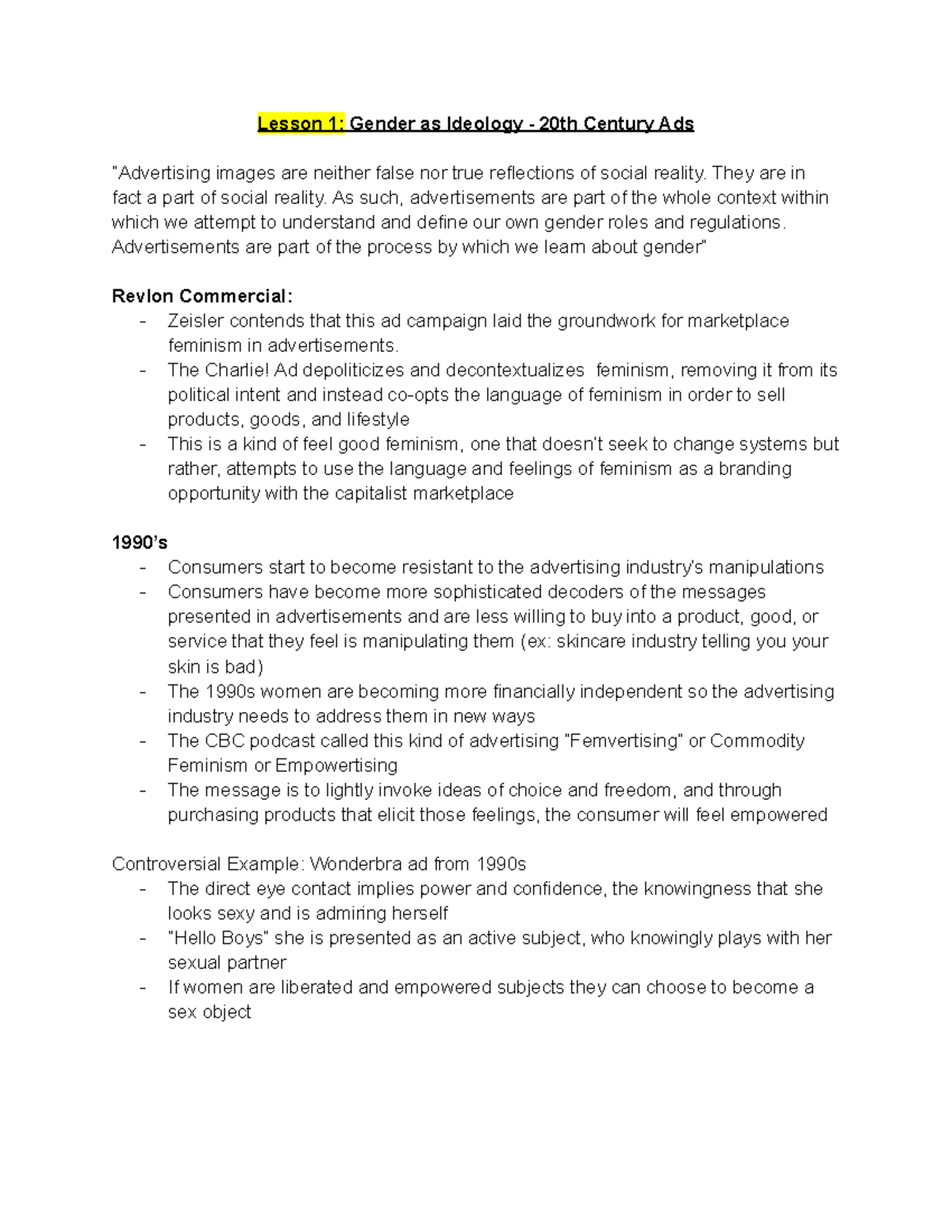 Week 2 Feminism & Advertising - Lesson 1: Gender as Ideology - 20th ...