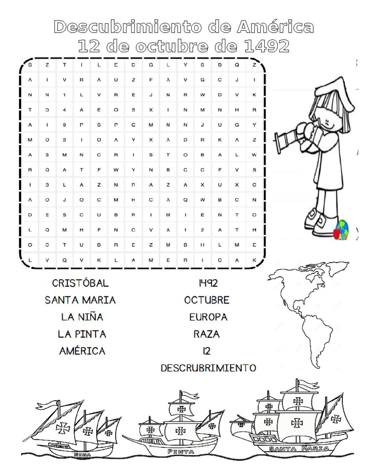 Sopa de Letras: Descubrimiento de América - 12 de octubre de 1492 - Studocu
