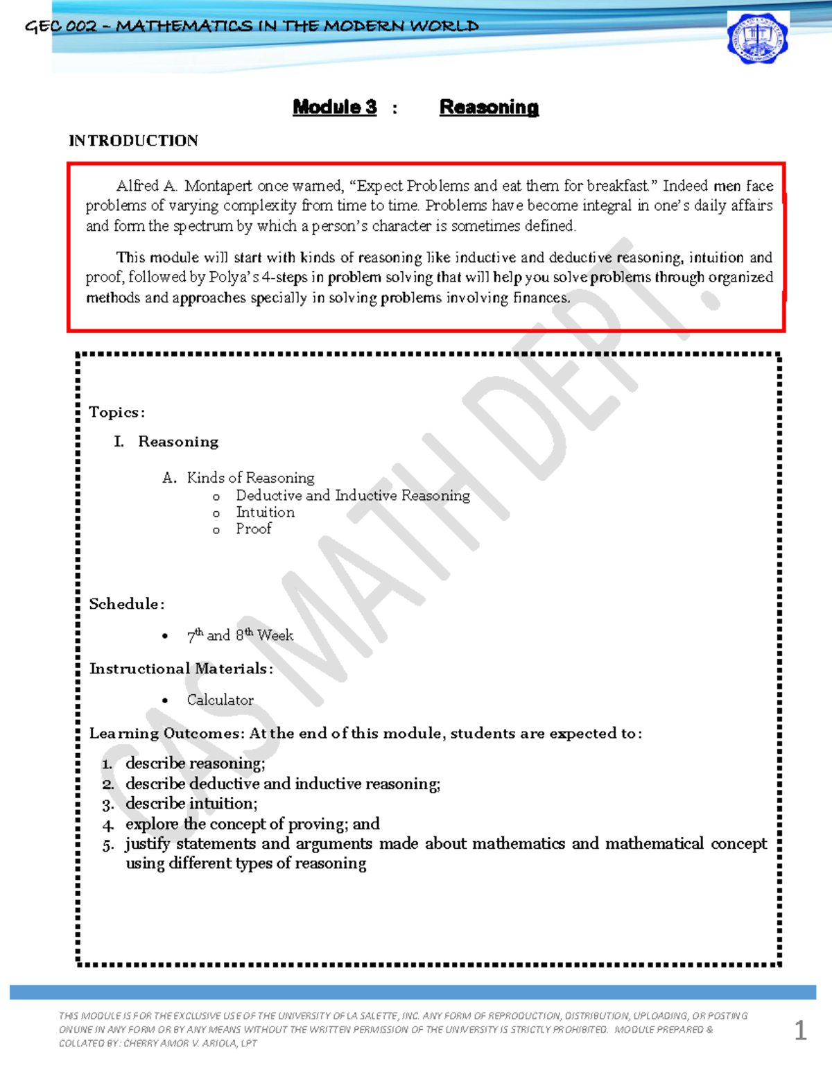 MMW MIDTERM - GEC 002 Module 3 problem solving reasoning modified ...