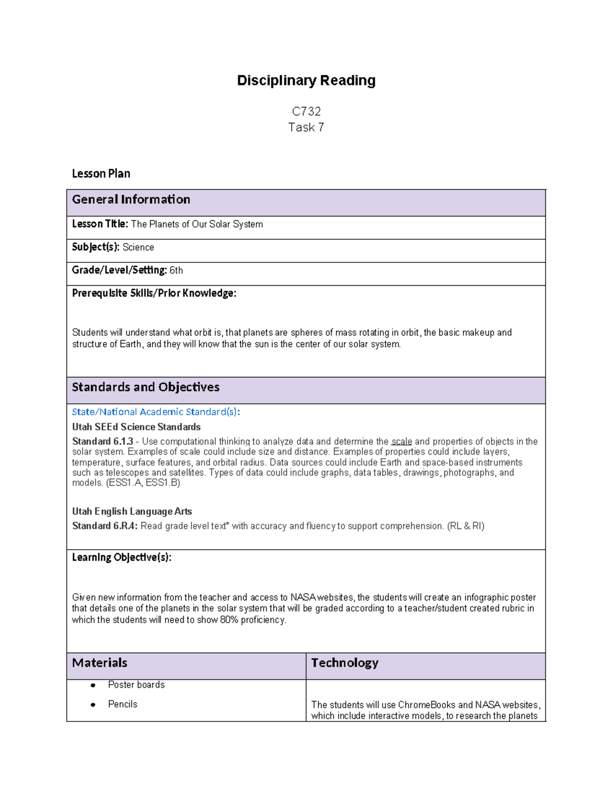 C732 Task 1 - Assignment, Passed - Disciplinary Reading C Task 7 Lesson ...