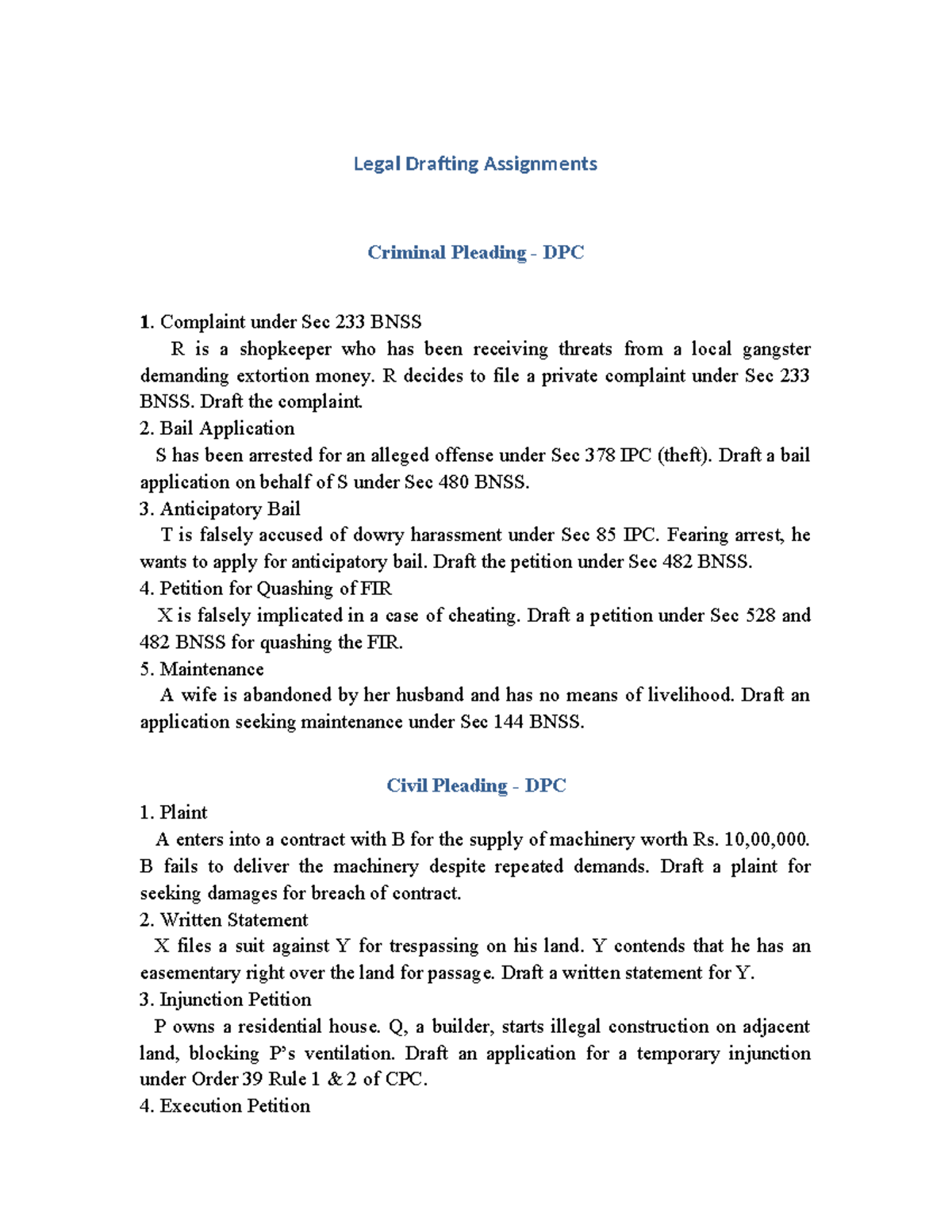 Drafting Exercises - Moot Court Assignments DPC - Studocu