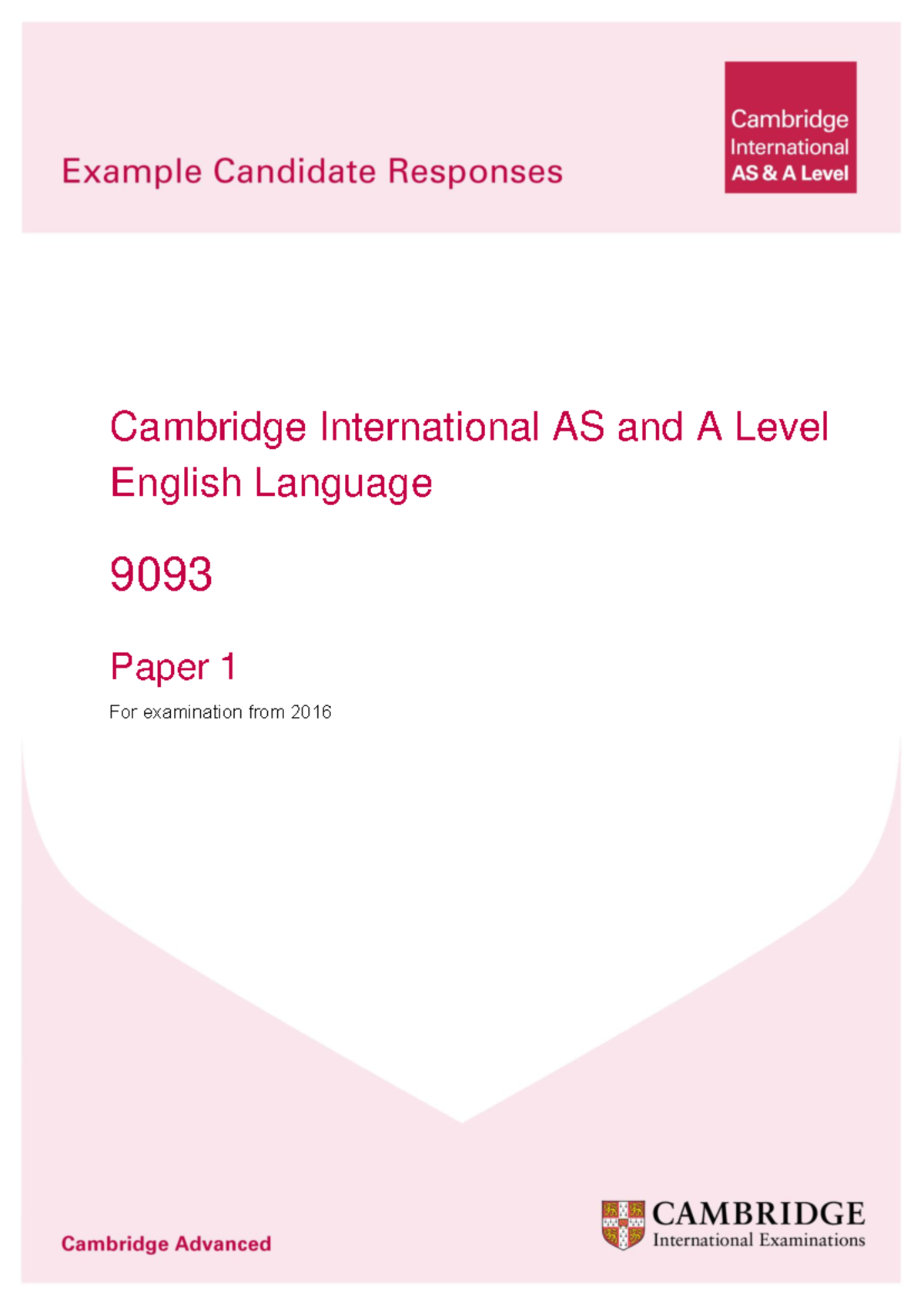 Cambridge International AS & A Level English 9093 Paper 1 Example ...
