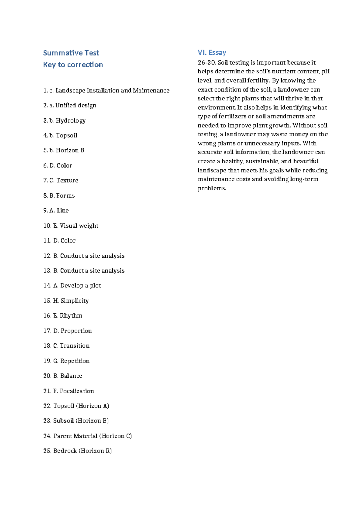 LIM Summative Test Answer Key: Landscape Installation & Maintenance ...