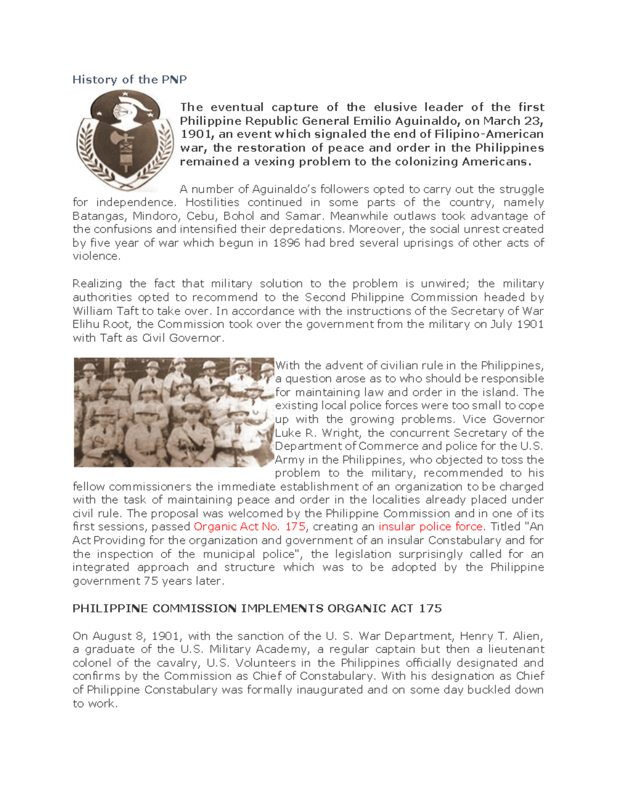 History of the Philippine National Police (PNP) and Its Evolution - Studocu