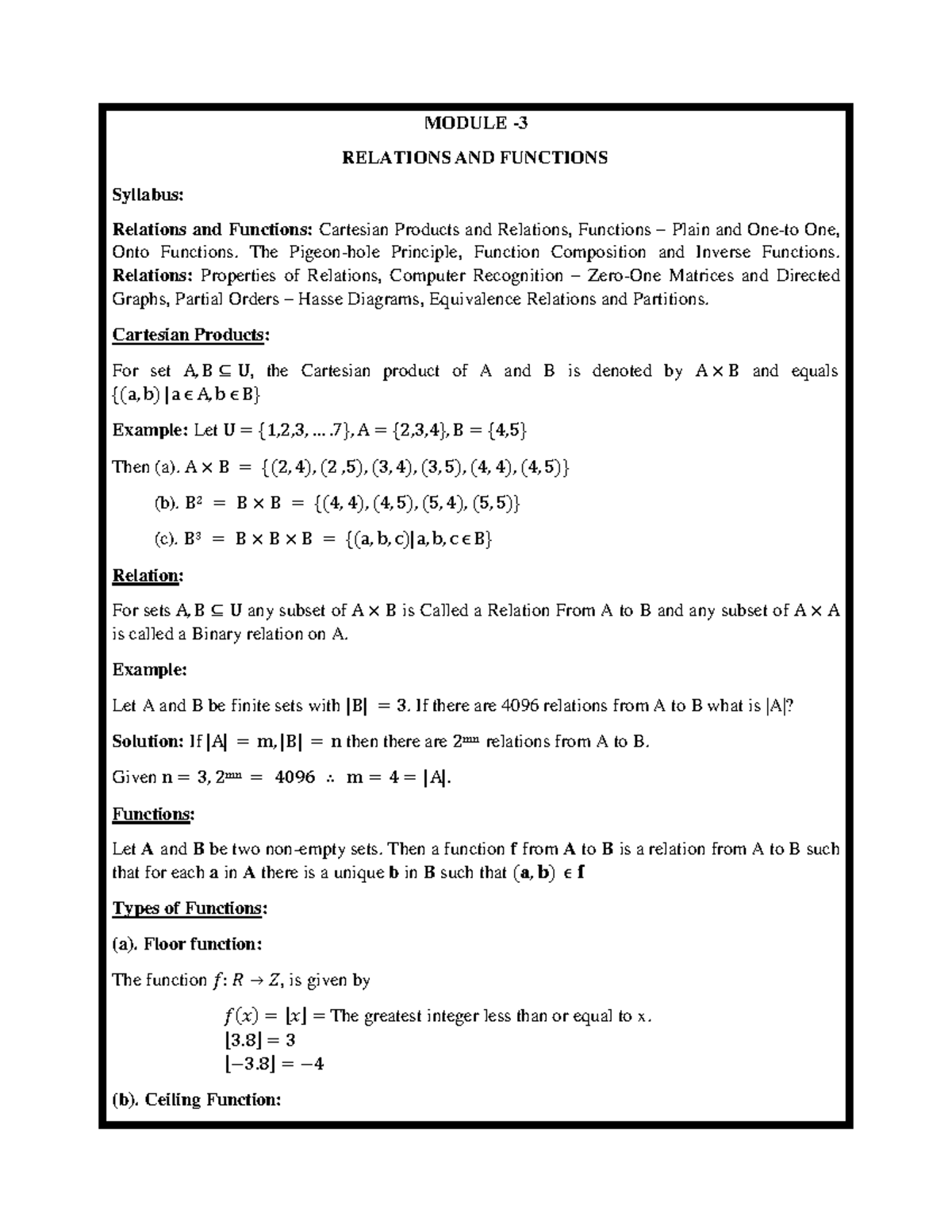 MODULE RELATIONS AND FUNCTIONS: Syllabus Overview and Key Concepts ...