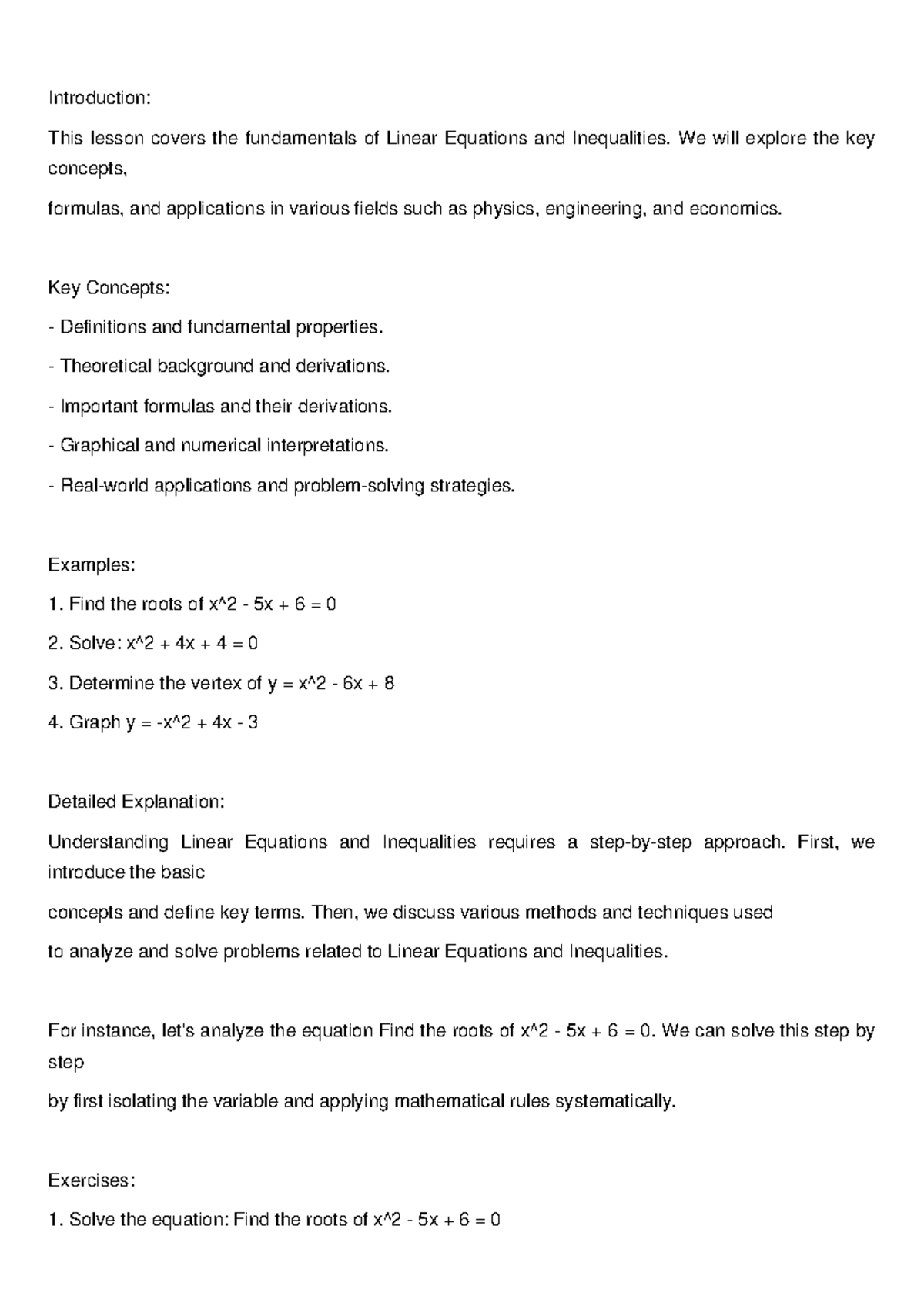 Lesson 2 Linear Equations and Inequalities - Introduction: This lesson ...