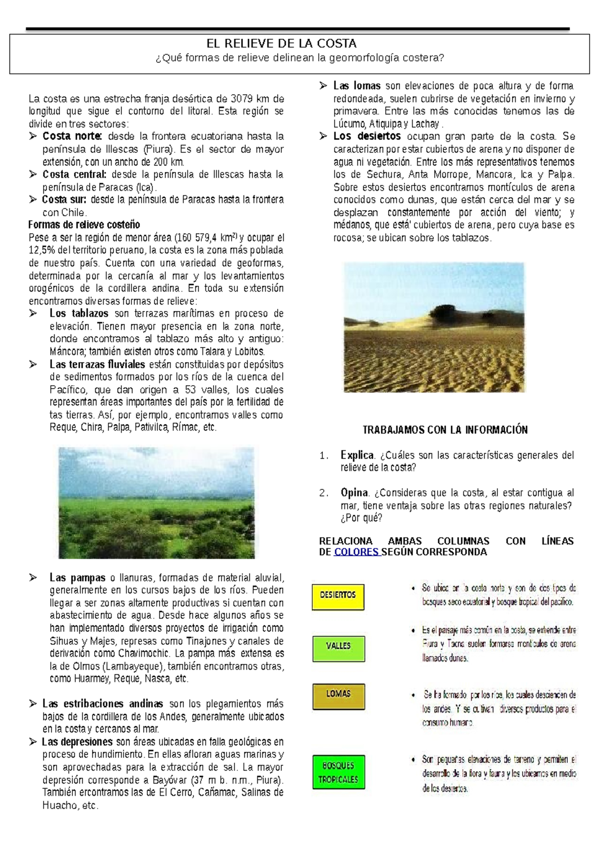 5TO DE Secundaria: Geomorfología Costera y sus Formas de Relieve - Studocu