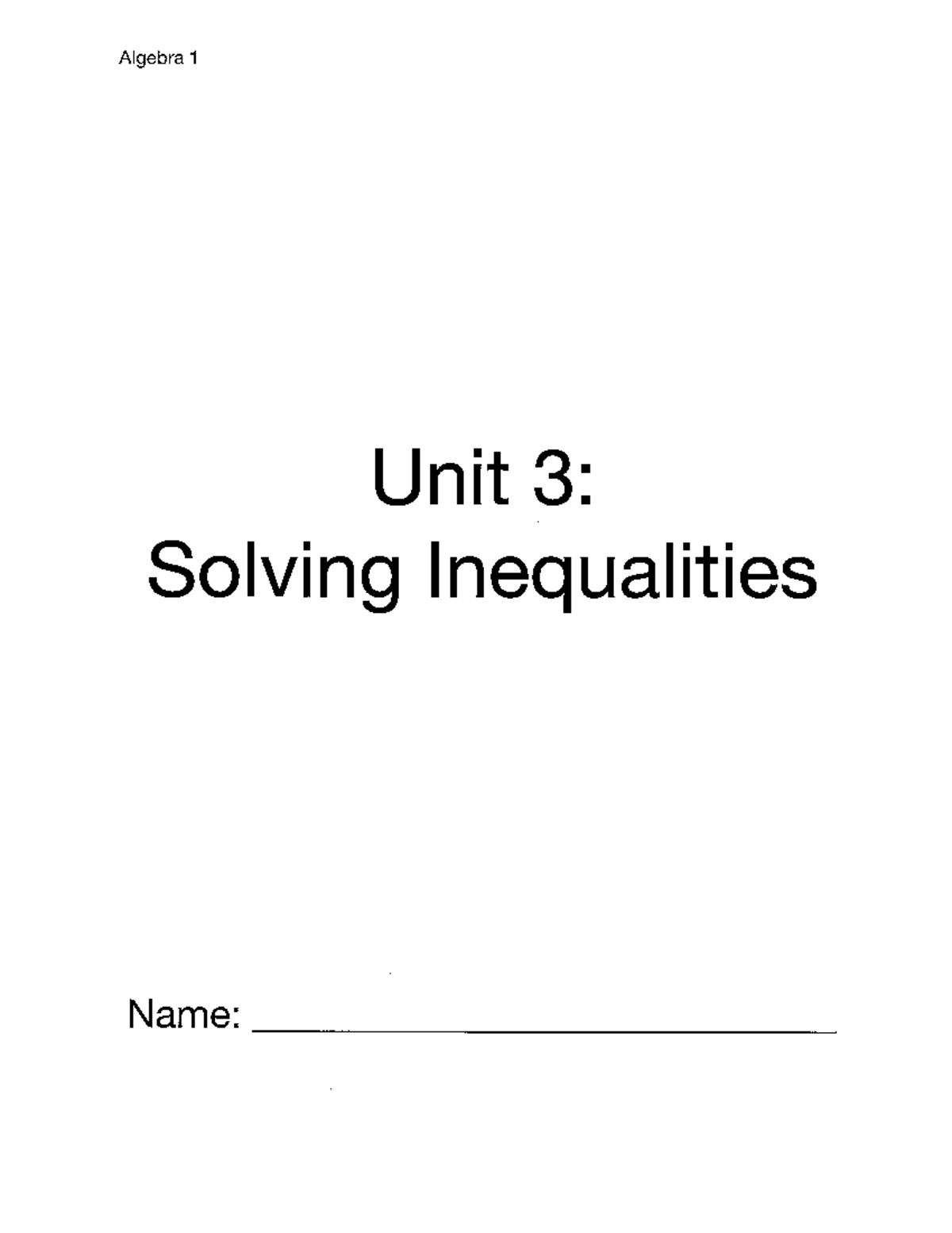 Algebra 1 Unit 3: Solving Inequalities - Complete Study Notes - Studocu