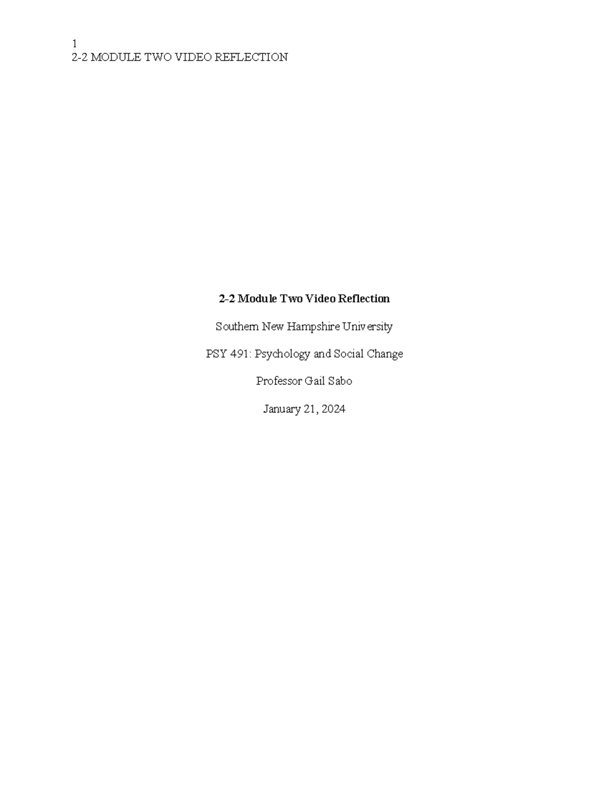 PSY 491 - Module Two Video Reflection on Change and Diversity - Studocu