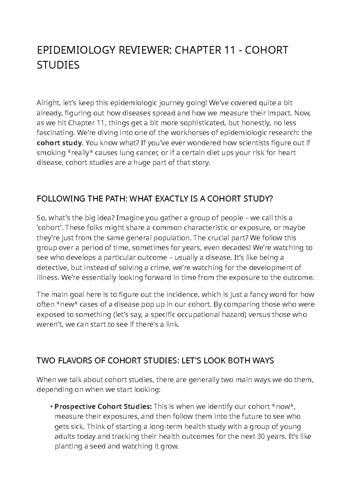 Epidemiology 101: Chapter 11 - Understanding Cohort Studies - Studocu