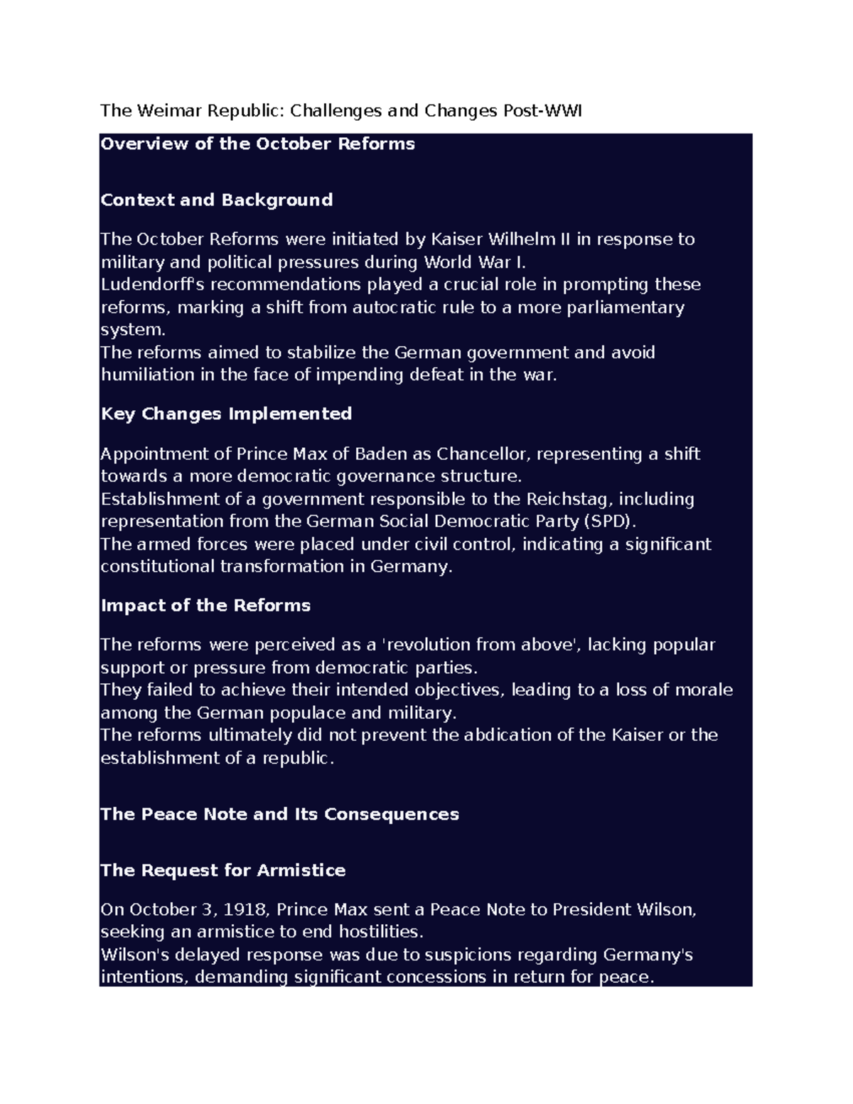 Weimar Republic Challenges: October Reforms & Economic Crisis Analysis ...