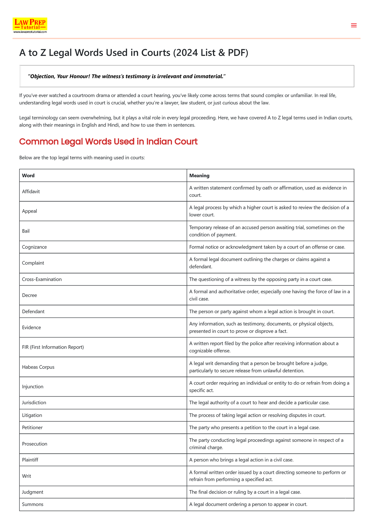 A to Z Legal Terminology for Indian Courts (2024 Edition) - Studocu