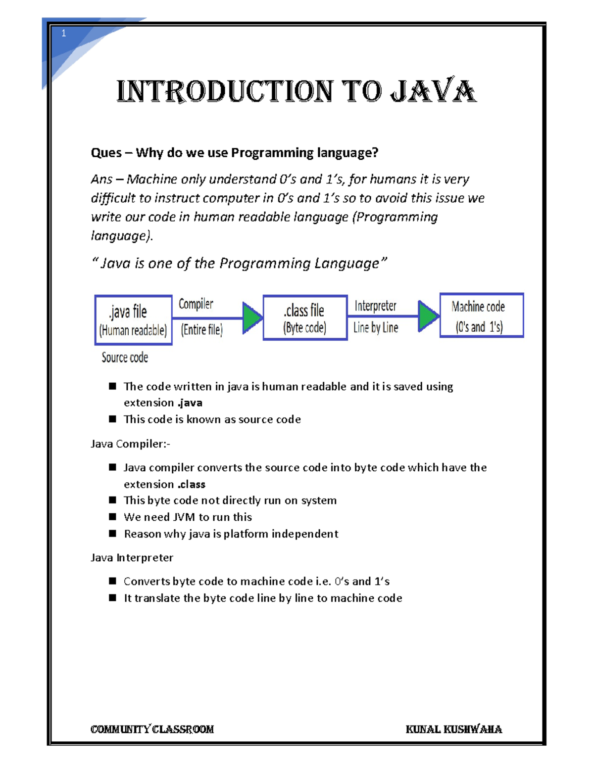 Introduction to Java Notes - introduCtion to Java Ques – Why do we use ...