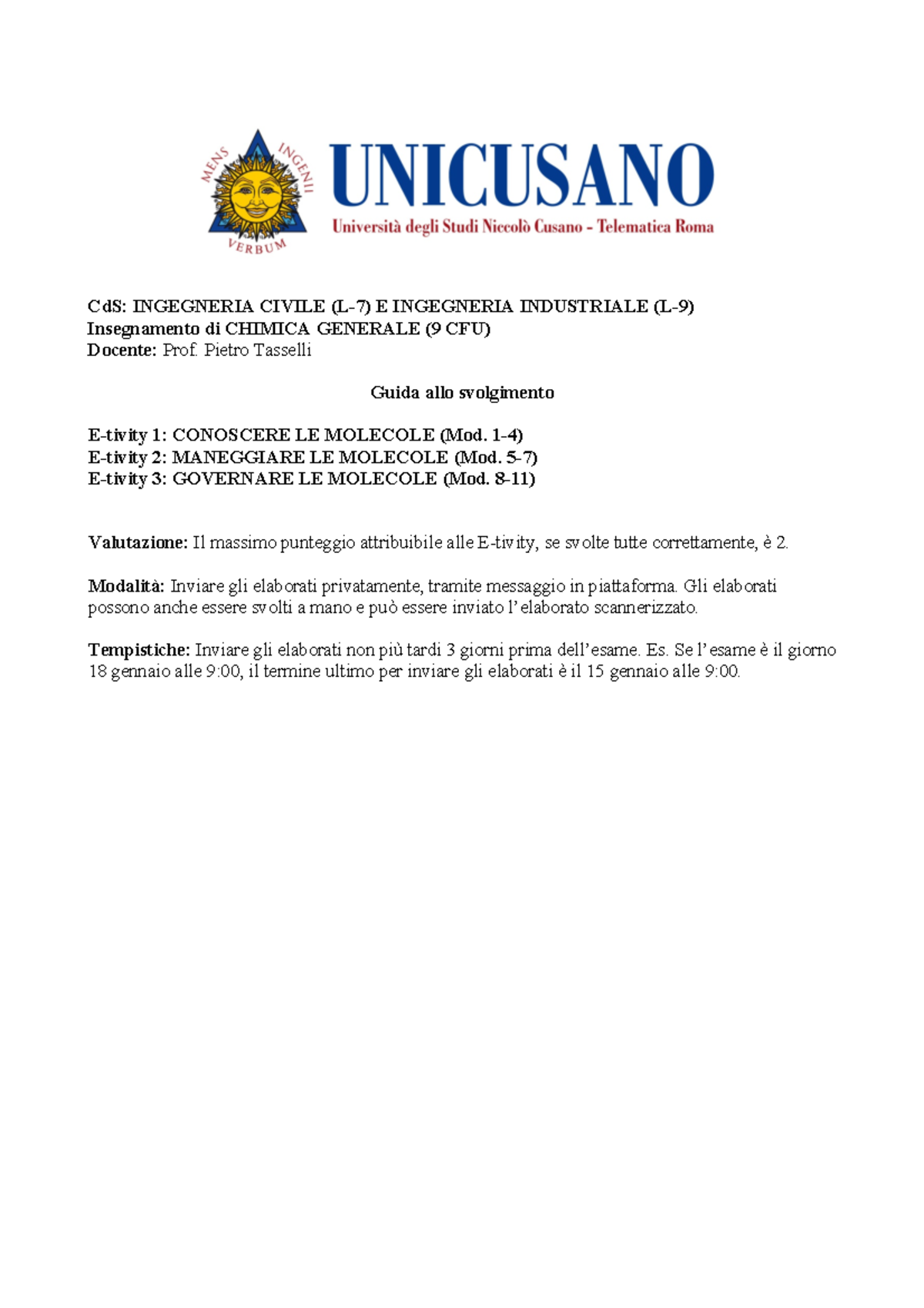 Guida alle e tivity - CdS: INGEGNERIA CIVILE (L-7) E INGEGNERIA ...