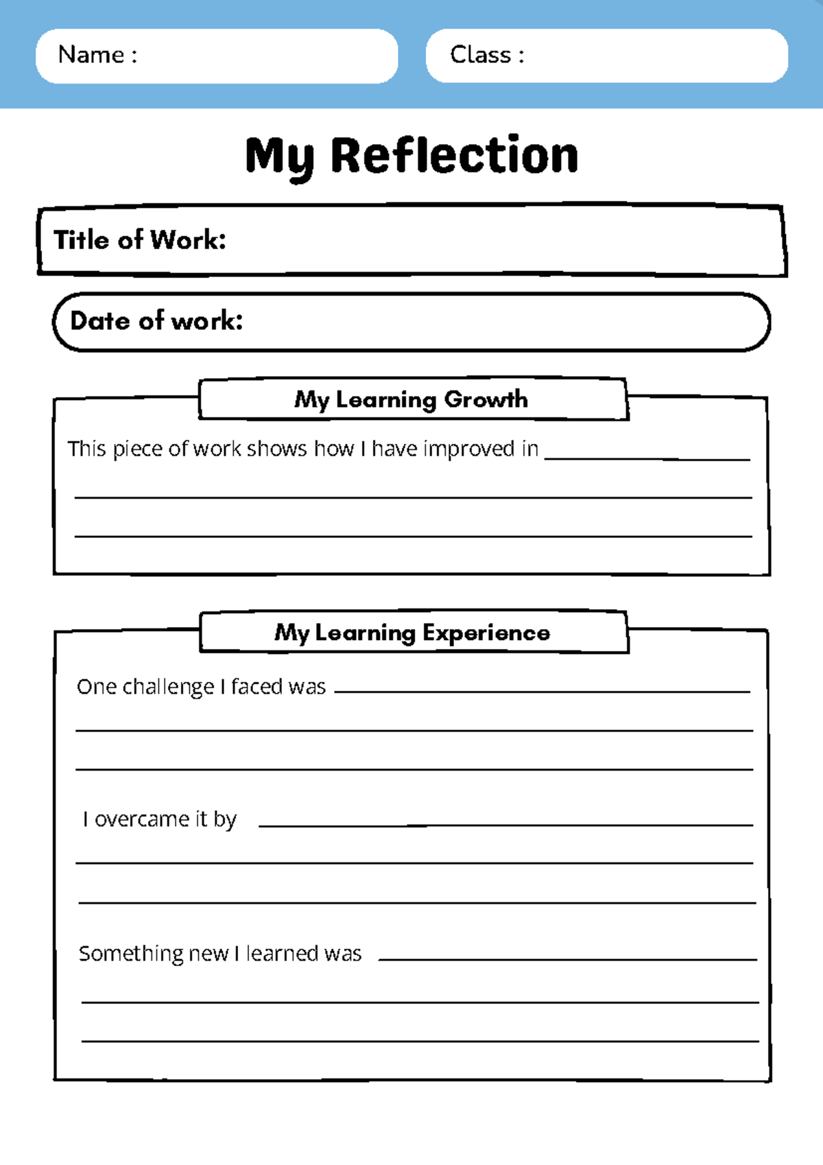 Student's Work Reflection - Sciences - Name : Class : My Learning ...