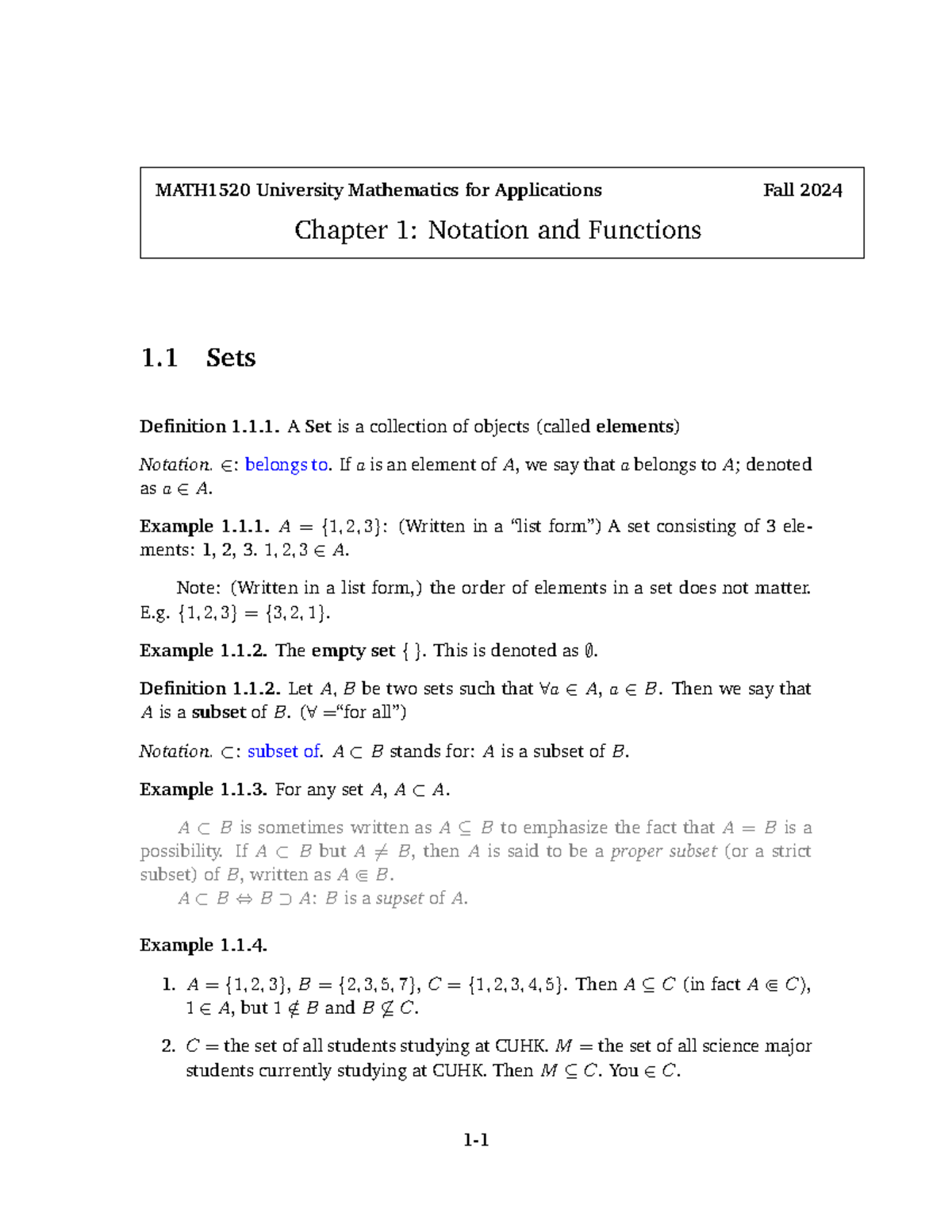 MATH1520 Final Exam Notes: Sets, Functions, and Notation Concepts - Studocu