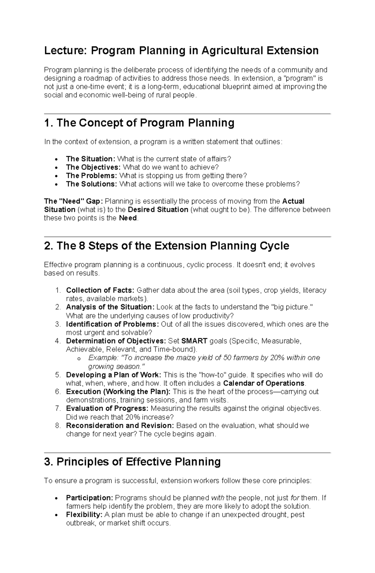 AEC LEC2 - Lecture on Program Planning in Agricultural Extension - Studocu