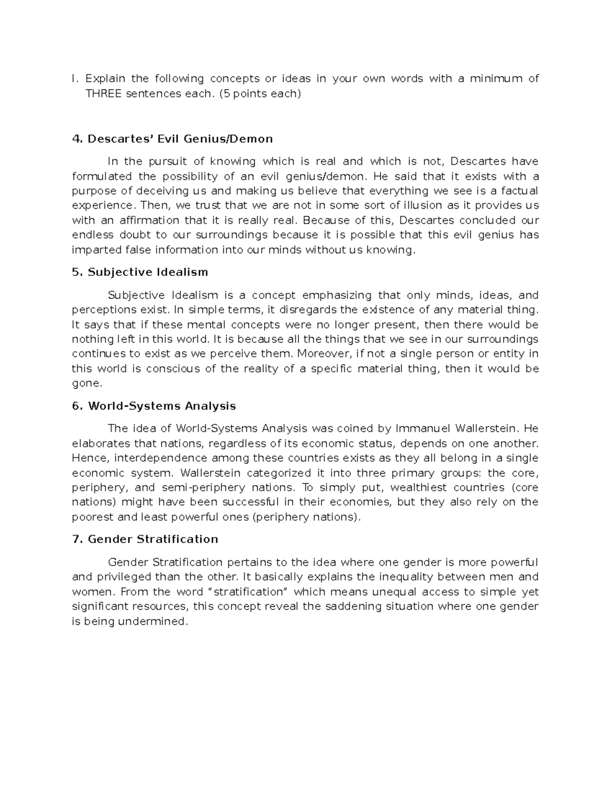 Test Part 2 - Psychology - I. Explain the following concepts or ideas ...