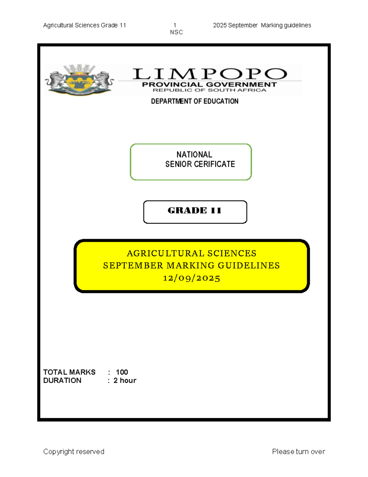 Agricultural Sciences Grade 11 NSC 2025 September Marking Guidelines ...