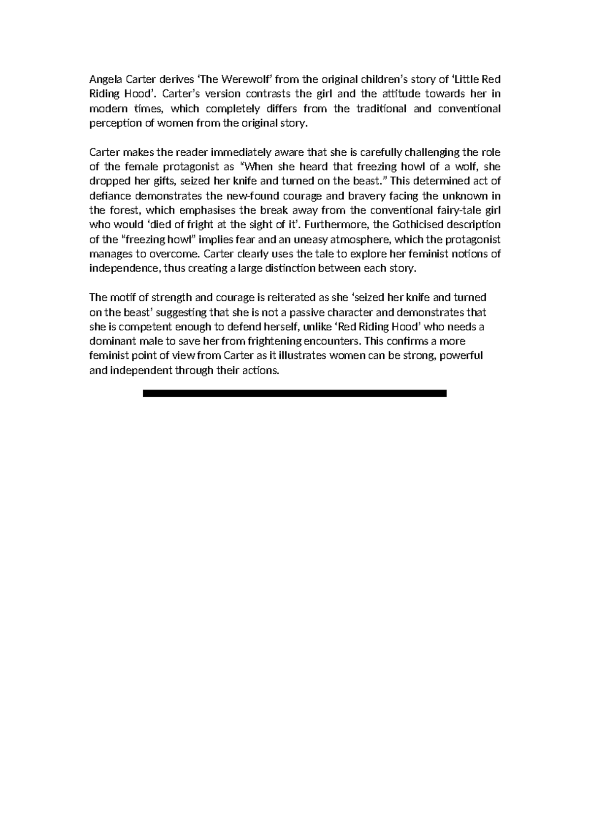 Feminist Analysis of 'The Werewolf' by Angela Carter - Studocu