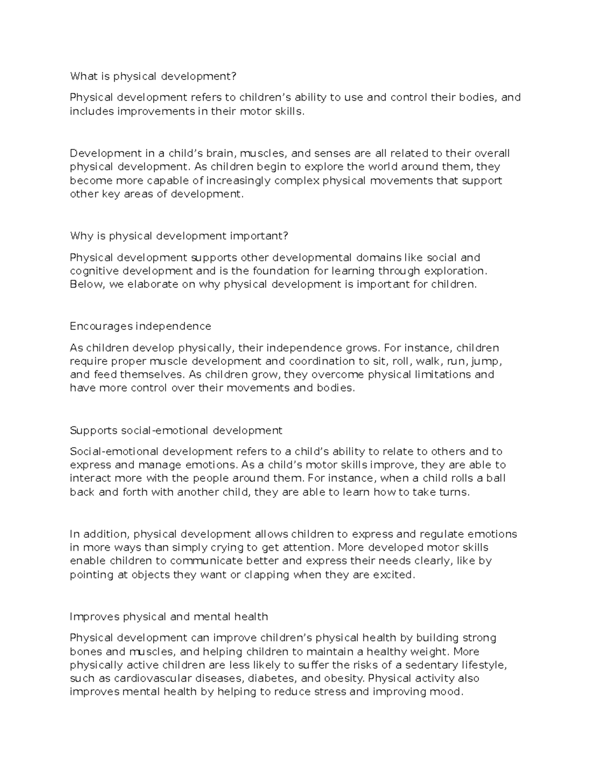 Importance of Physical Growth and Development - What is physical ...