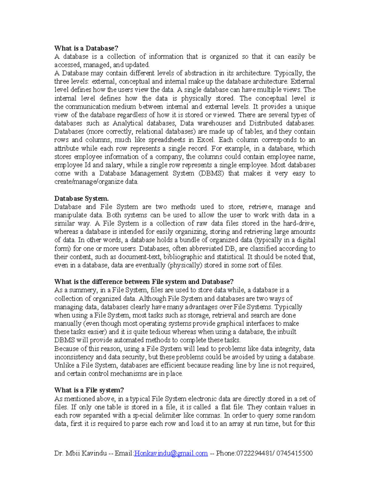 Database Management System (DBMS) - Introductory Notes - Studocu