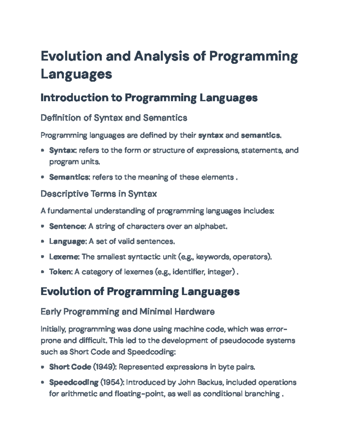 Evolution and Analysis of Programming Languages: Syntax and Semantics ...
