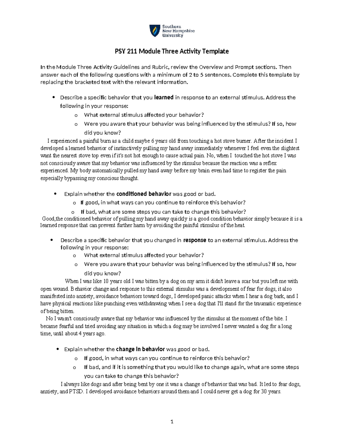 PSY 211 Module Three Activity Template - Then answer each of the ...