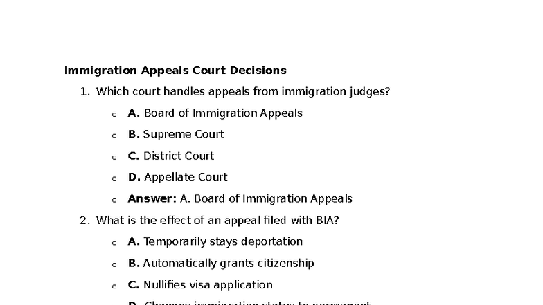 Immigration Appeals Court Decisions: Key Insights and Q&A - Studocu
