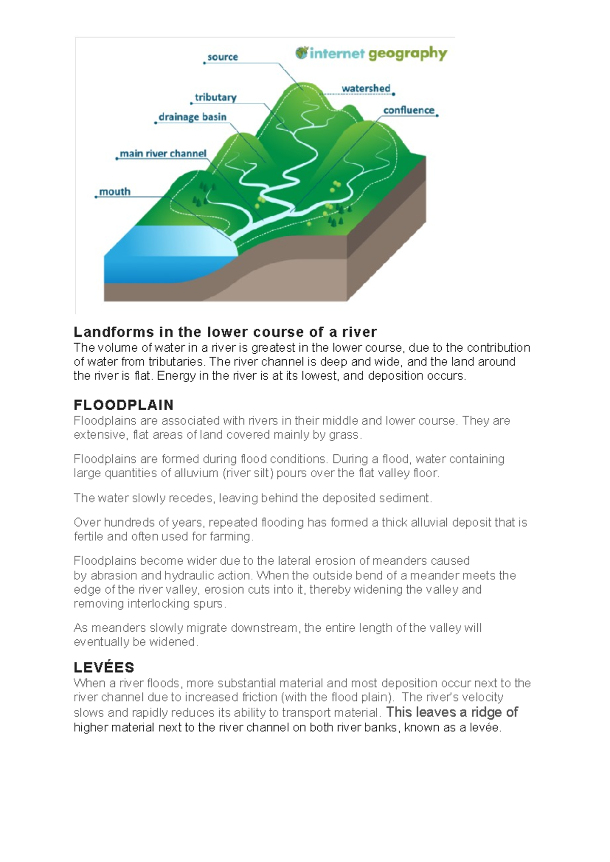 Landforms in the Lower Course of a River: Floodplains & Levées - Studocu