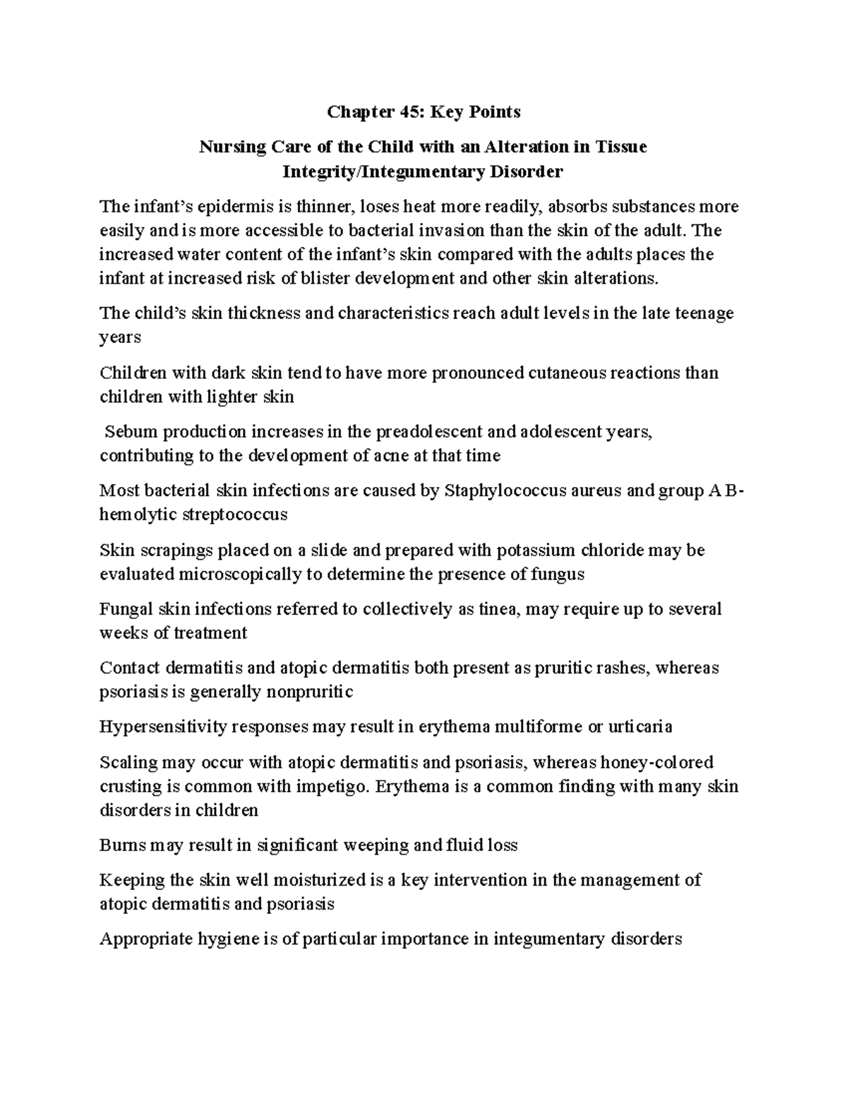 Chapter 45 Key Points - Maternity and Pediatric Nursing - Chapter 45 ...