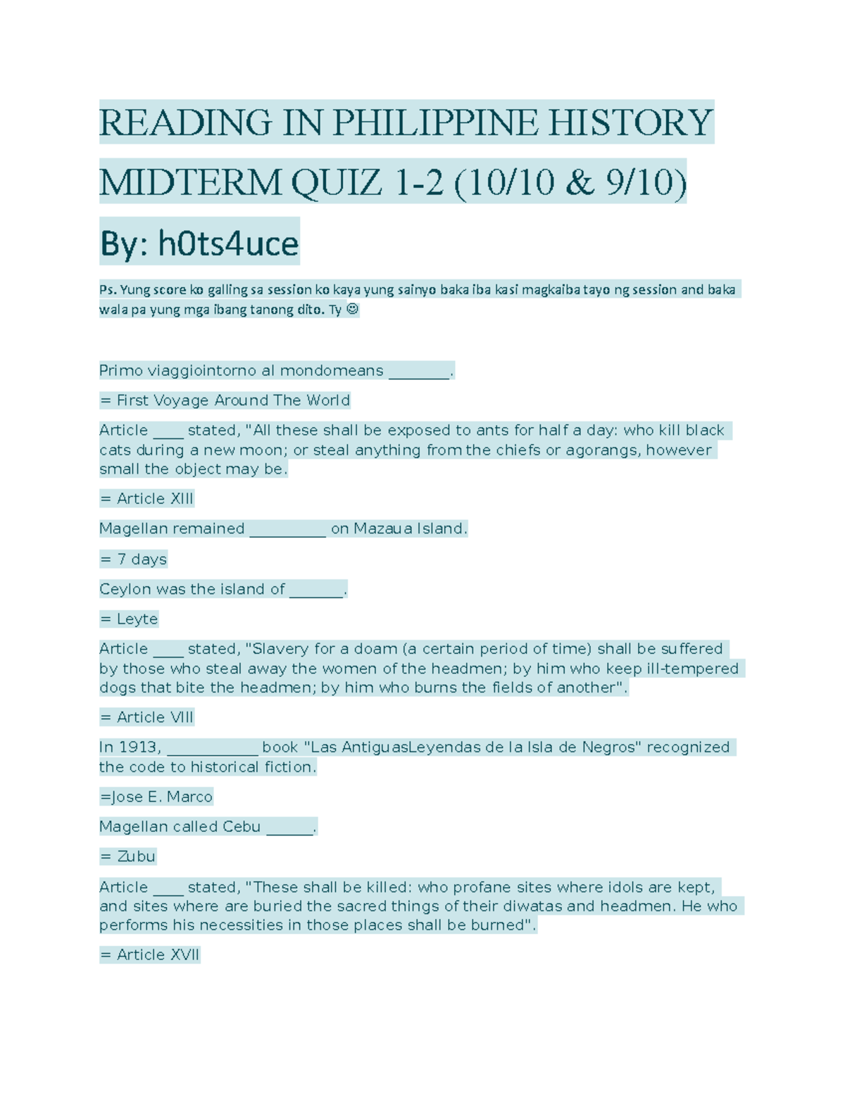 RPH-MIDTERM-EXAM-Prep: Key Topics in Philippine History - Studocu