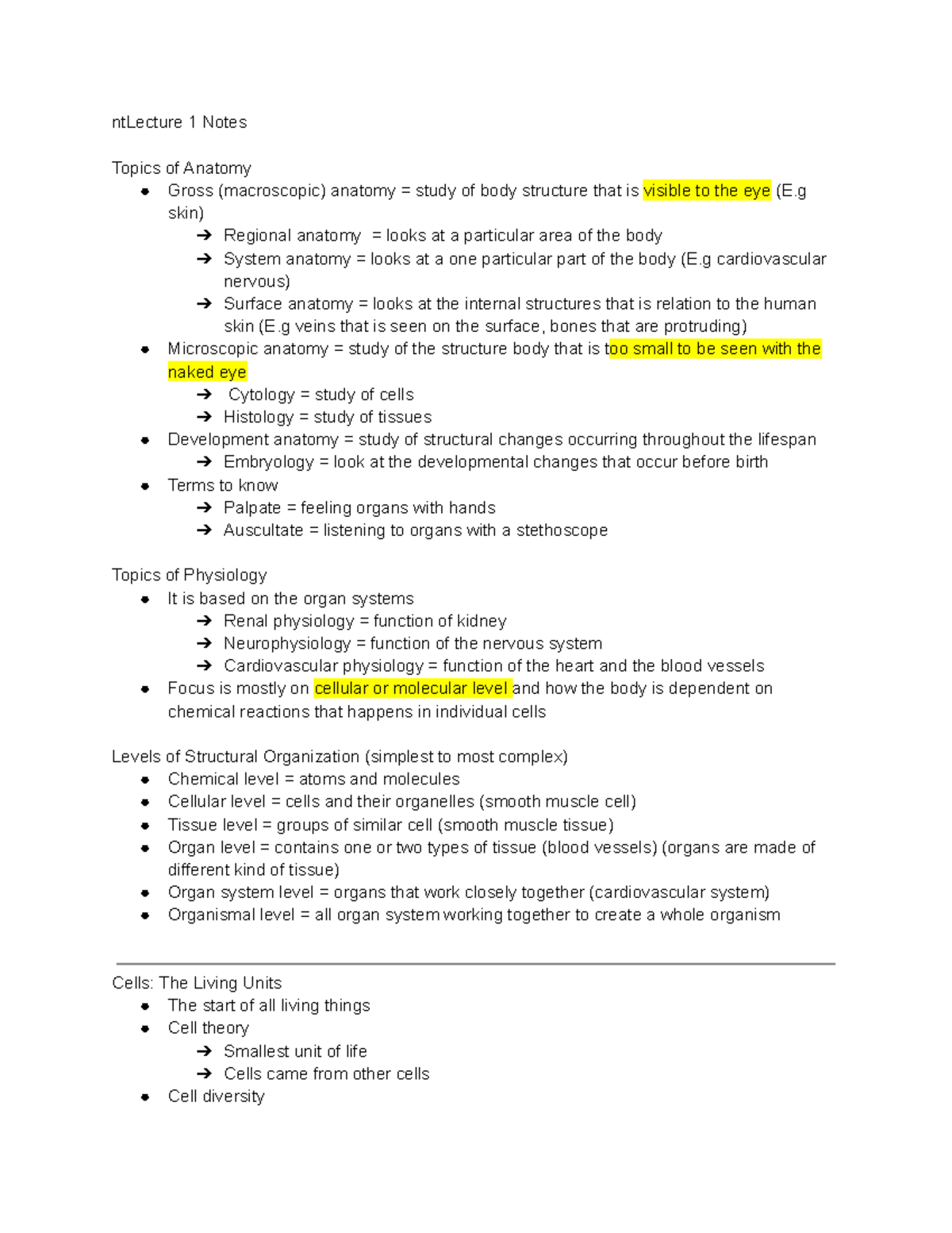 ANP1105 - Lecture Notes on Anatomy and Physiology - Studocu