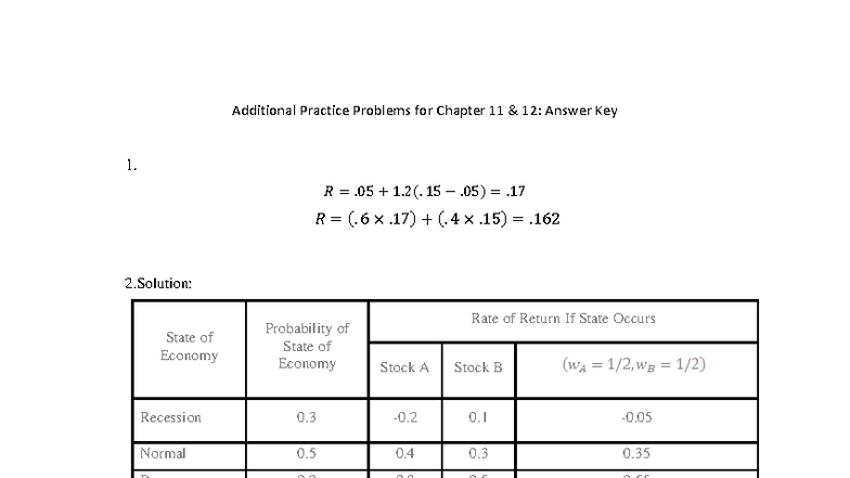 Additional Practice Ch11-12 Answer Key - Additional Practice Problems for Chapter 11 & 12: - Studocu