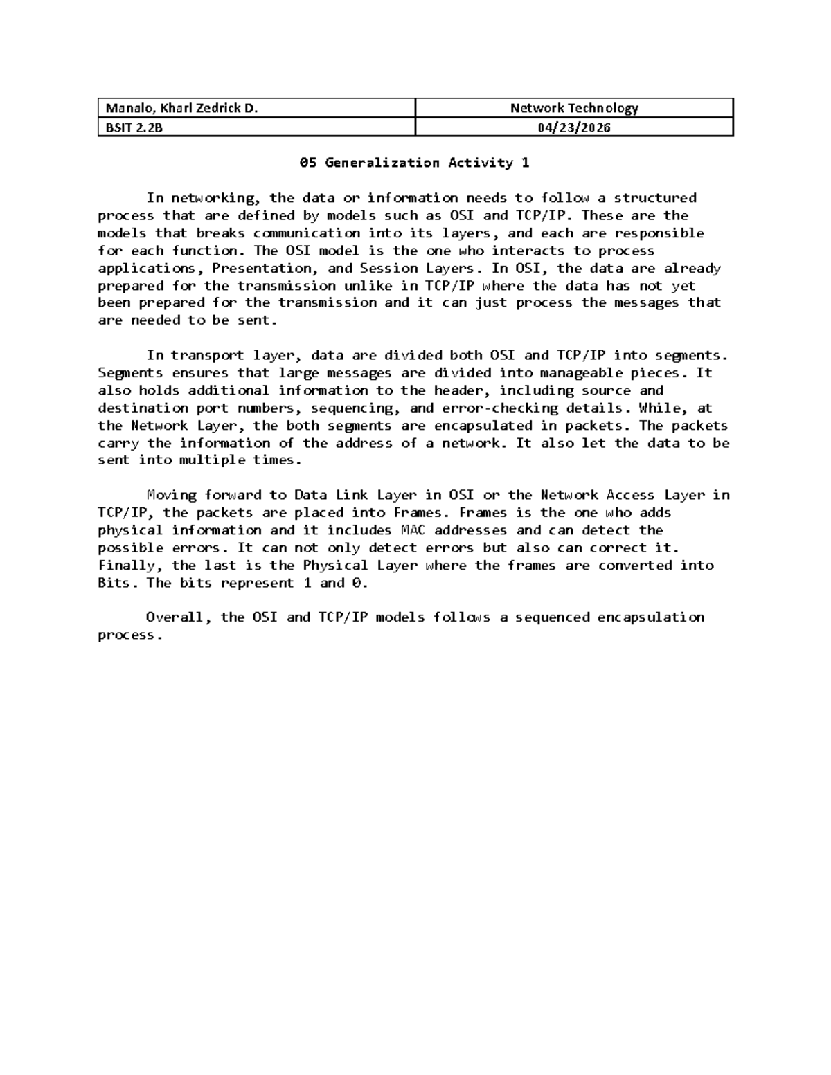 05 Generalization Activity 1: Understanding OSI & Networking Models ...